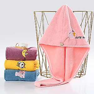ROMASA Hair Drying Towel Microfiber Hair Towel Wrap with Buttons Super Absorbent Twist Turban Shower Gift for Kids and Women (3PCS-Standard Thickness)