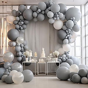 RUBFAC Pastel Grey Balloons, 146pcs Different Sizes Pack of 36 18 12 10 5 Inch for Balloon Garland or Balloon Arch as Graduation Wedding Birthday Baby Shower Anniversary Party Decorations