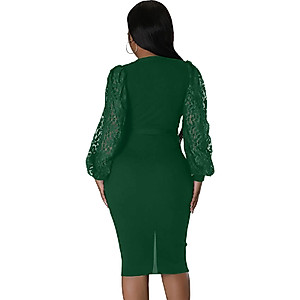 BOGURST Dresses for Women Party Elegant Balloon Sleeve V Neck Sheath Casual Work Ladies Dresses molv 2XL