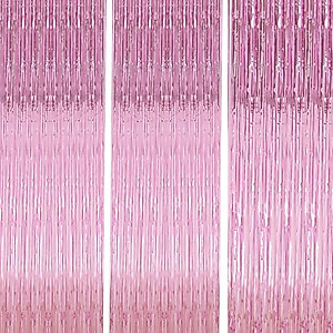 TenLaitech Curtain Pink Foil Backdrop, 3 PCS 3.3 x 9.9 ft, for Galentines Day Decorations, Birthday, Graduation, Engagement Party Decorations