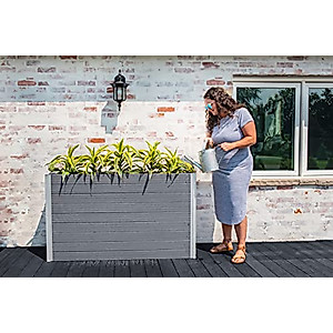 Vita Urbana 16 inch x 56 inch x 33 inch Embossed Vinyl Large Parklette Planter, Slate Grey, Gray, PVC, Woodgrain, BPA and Pthalate Free, VT17613