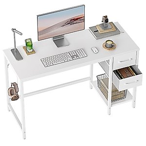 CubiCubi Computer Desk with 2 Drawers, 40 Inch Small Home Office Desk Study Writing Table, White