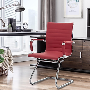 HNY Leather Office Guest Chairs & Reception Chairs Set of 10, Modern Waiting Room Chairs with Arms, Desk Chair no Wheels with Sled Base for Waiting Room/Conference Room, Burgundy