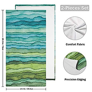 Oyihfvs Hand Drawn Blue Green Waves 2 Pieces Face Towel, Highly Absorbent Cotton Dish Hand Towels, Soft Washcloth for Spa Bathroom Hotel Kitchen Beach Gym Yoga