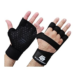 Fit Active Sports RX1 Weight Lifting Gloves for Workout, Gym Cross Training - Pull Ups, Kettlebells, Deadlifts, Weightlifting - Men & Women - More Grip, More Reps (Black, Small)