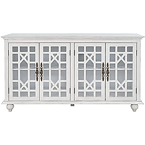 RUNNA Acacia Wood Sideboard Buffet Cabinet with Adjustable Height Shelves, 4 Doors, Metal Handles, Modern Storage Cabinet Entryway Cabinet Console Table for Living Room Bedroom