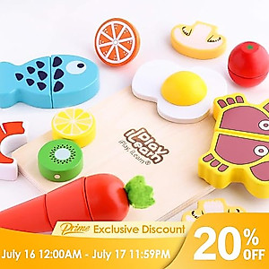 iPlay, iLearn Wooden Pretend Play Food, Cutting Cooking Set W/ Chopping Board, Kitchen Vegetables Fruit Magnetic Toy, Early Learning Educational Gifts for 3, 4, 5, 6 Year Old Kids, Toddler, Boy, Girl