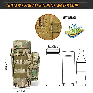 Tactical Molle Water Bottle Pouch, Multicam Military Army Molle Water Pouches Carrier Holder with Pocket for Hiking Camping Outdoor Sport Travel