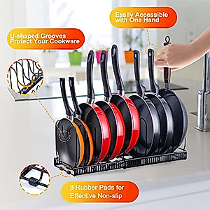 YUMPION Pot Organizer Rack for Cabinet, Expandable Pot Racks, Pots and Pans Organizer for Kitchen Cabinet, 3 Easy DIY Methods Pot Rack Organizer, Pot Lid Holder with 10 Adjustable Compartments