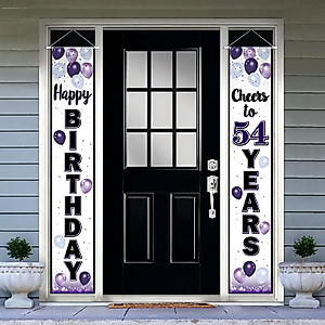 LASKYER Happy 54th Birthday Purple Door Banner - Cheers to 54 Years Old Birthday Front Door Porch Sign Backdrop,54th Birthday Party Decorations.