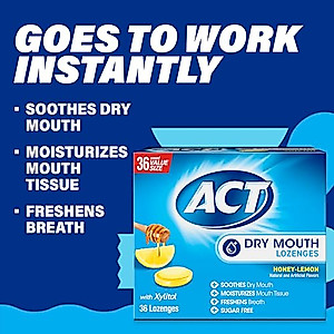 ACT Dry Mouth Lozenges With Xylitol, 36-Count, Sugar Free Honey-Lemon