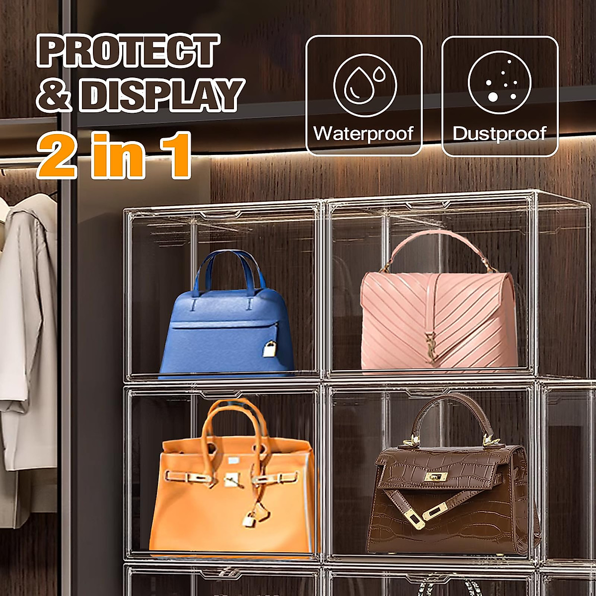 10Pack Clear Stackable Plastic Storage Bins with Magnetic Attraction Lid, Dustproof Book & Cosmetic Display Cases, Large Figures Collectibles Showcase, Shoe Box, Bag Organizer