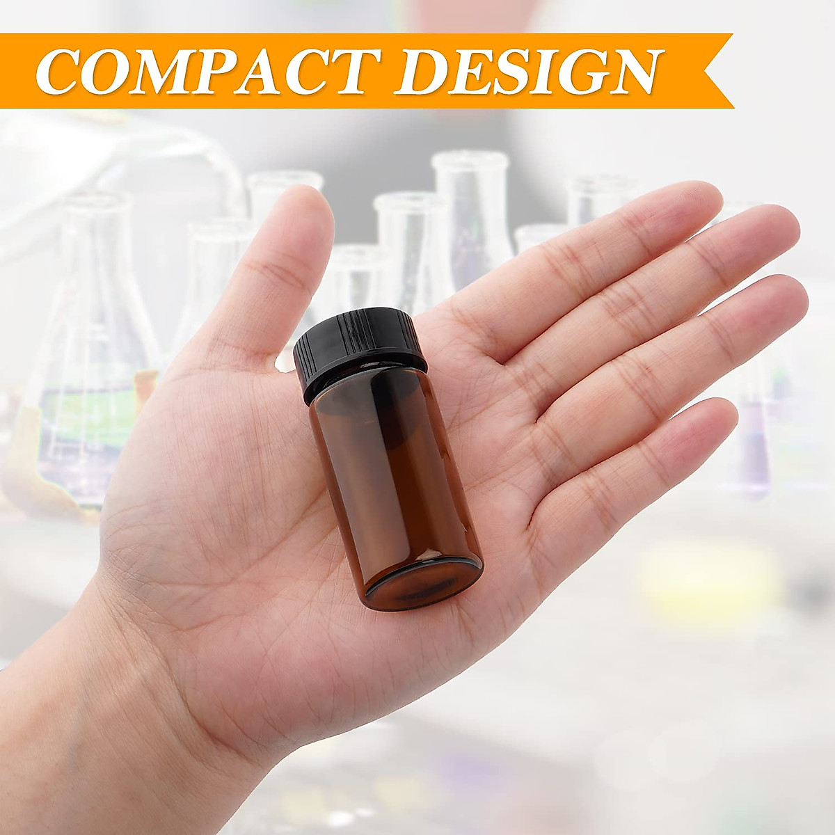 PRECIPETTE 5ml Sample Vials, Pack of 100 Amber Glass Sample Bottles with Screw Cap, Funnel, Dropper, Lab Sample Vials for Laboratory, Taking Water Samples, Seeds, Essential Oil