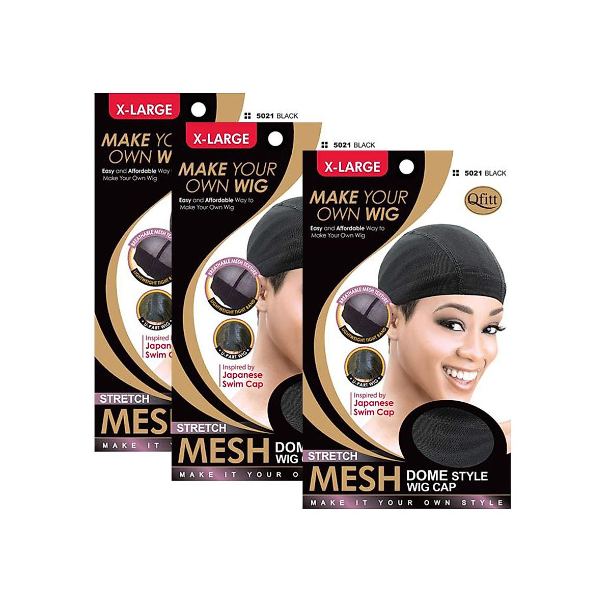 (3 Pack) Qfitt Mesh Dome Style Wig Cap Extra Large #5021