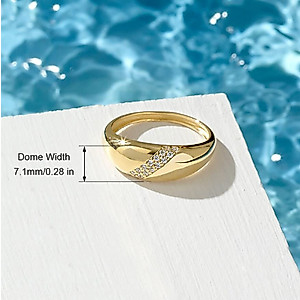 Me&Hz 18k Gold Plated Cubic Zirconia Dome Rings Chunky Statement Rings for Women Stackable Slim Domed Simple CZ Wedding Band Ring Dainty Aesthetic Gold Rings Size 9