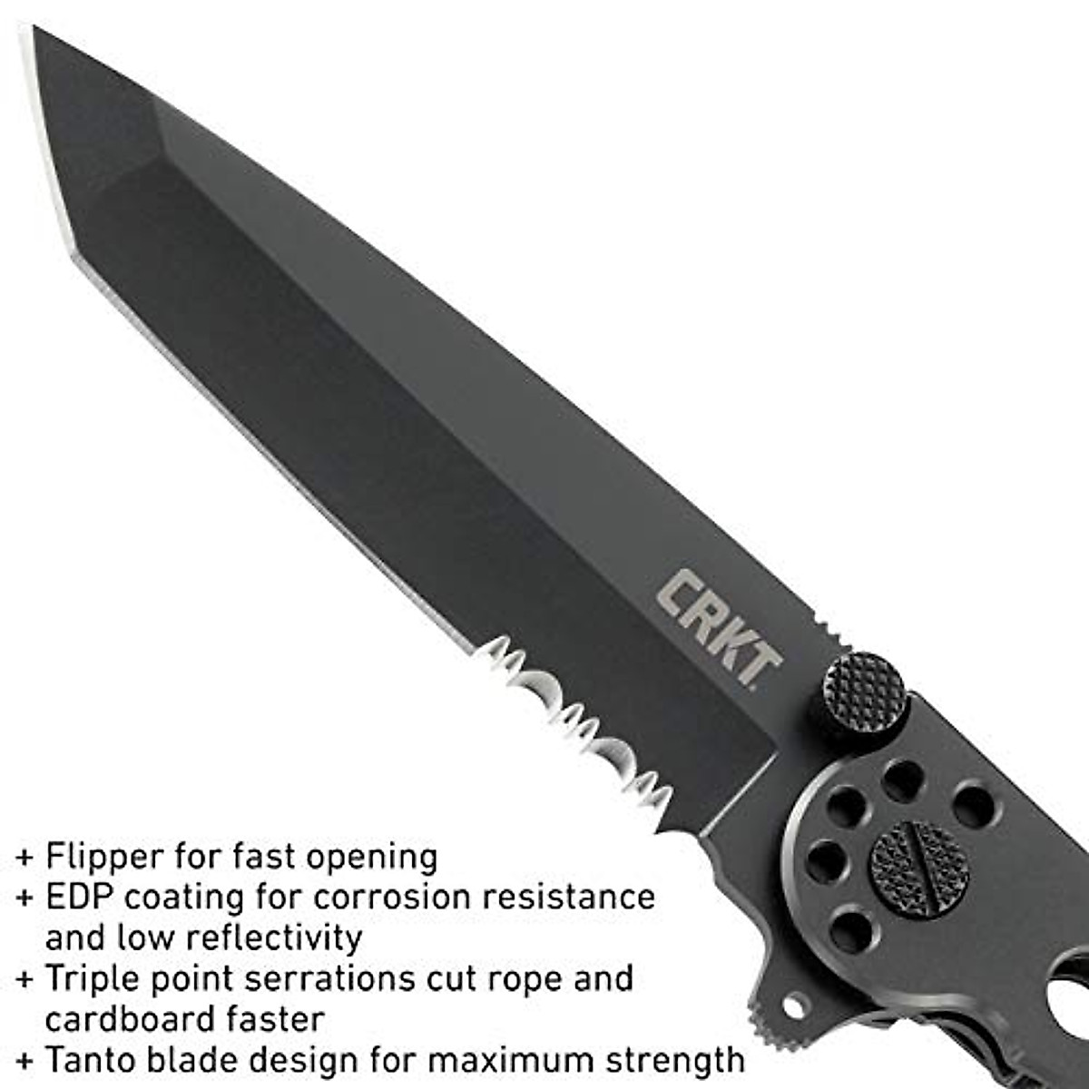 CRKT M16-10KS EDC Folding Pocket Knife: Everyday Carry, Black Serrated Edge Blade, Tanto, Frame Lock, Stainless Steel Handle, Reversible Pocket Clip