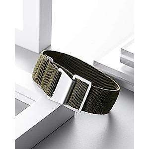 BINLUN Elastic Fabric Nylon Watch Band Waterproof Military Replacement Watch Strap Hook-and-Loop for Men Women Silver & Black Buckle 18/20/22mm