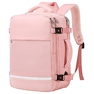XJ-HOME Women Travel Laptop Backpack with USB Charging Port, Backpack for Traveling on Airplane with Laptop Compartment, Carry on Backpack Flight Approved with Luggage Strap, Fit for 15.6" Laptop,Pink