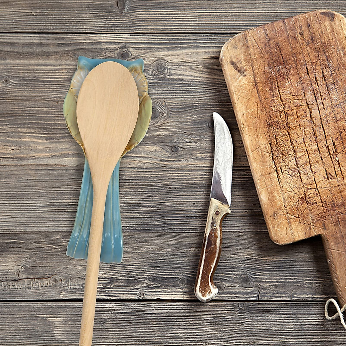 Yardwe Owl Spoon Rest Ceramic Ladle Holder Utensil Rester for Stove Top Kitchen Counter Cooking Utensil and Ladle Rest Holder Dining Table Decoration Blue