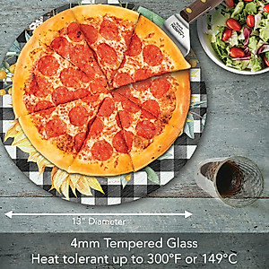 CounterArt Sunflower Fields 4mm Heat Tolerant Tempered Glass Lazy Susan Turntable 13" Diameter Cake Plate Condiment Caddy Pizza Server