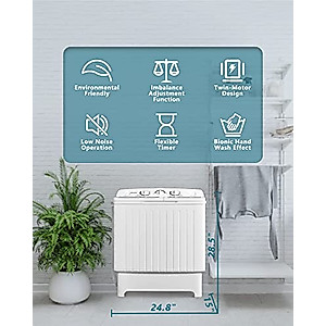 ARLIME Portable Clothes Washing Machine, 17.6lbs Mini Twin Tub Washer & Spinner Dryer Combo Compact Washer (11lbs) & Spin Dryer (6.6lbs) Sets Laundry Machine W/Time Control for Apartments, Dorms, Bathroom or RV Camping