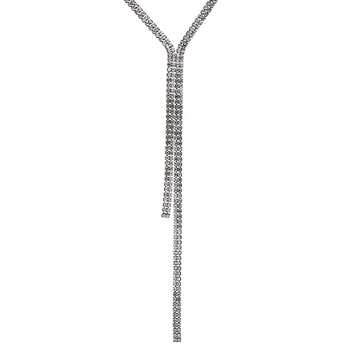 Sither Silver Crystal Necklace for Women Long Sweater Chain Statement Necklace for Wedding Jewelry for Dressy Winter Evening Party