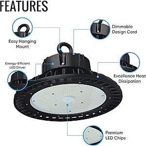 LEDMyplace UFO LED High Bay Light, 240W/220W/200W Adjustable, UFO Led Shop Lights, 36,000LM 4000K Cool White 0-10V Dimmable, 120-277V, Commercial Bay Lighting for Warehouse Factory Barn, Pack of 10