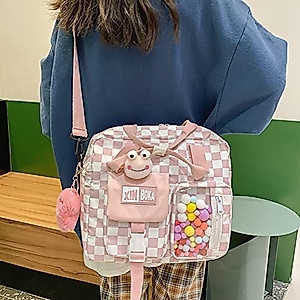 ASUYOERU Japanese Plaid Shoulder Backpack Korean Large Capacity Students Schoolbag, Pink, large 41*30*12cm