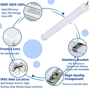 4FT LED Vapor Tight Lights, 40W LED Vapor Proof Light, 5200LM 5000K Commercial LED Workshop Light, IP65 Waterproof for Car Wash, Garage, Walk-in Freezer, 100-277V AC DLC UL Listed (6-Pack)
