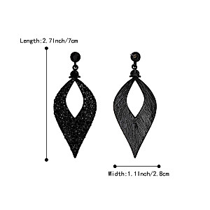 BriLove Wedding Earrings for Women Crystal Hollow Leaf Chandelier Earrings Black Black-Tone