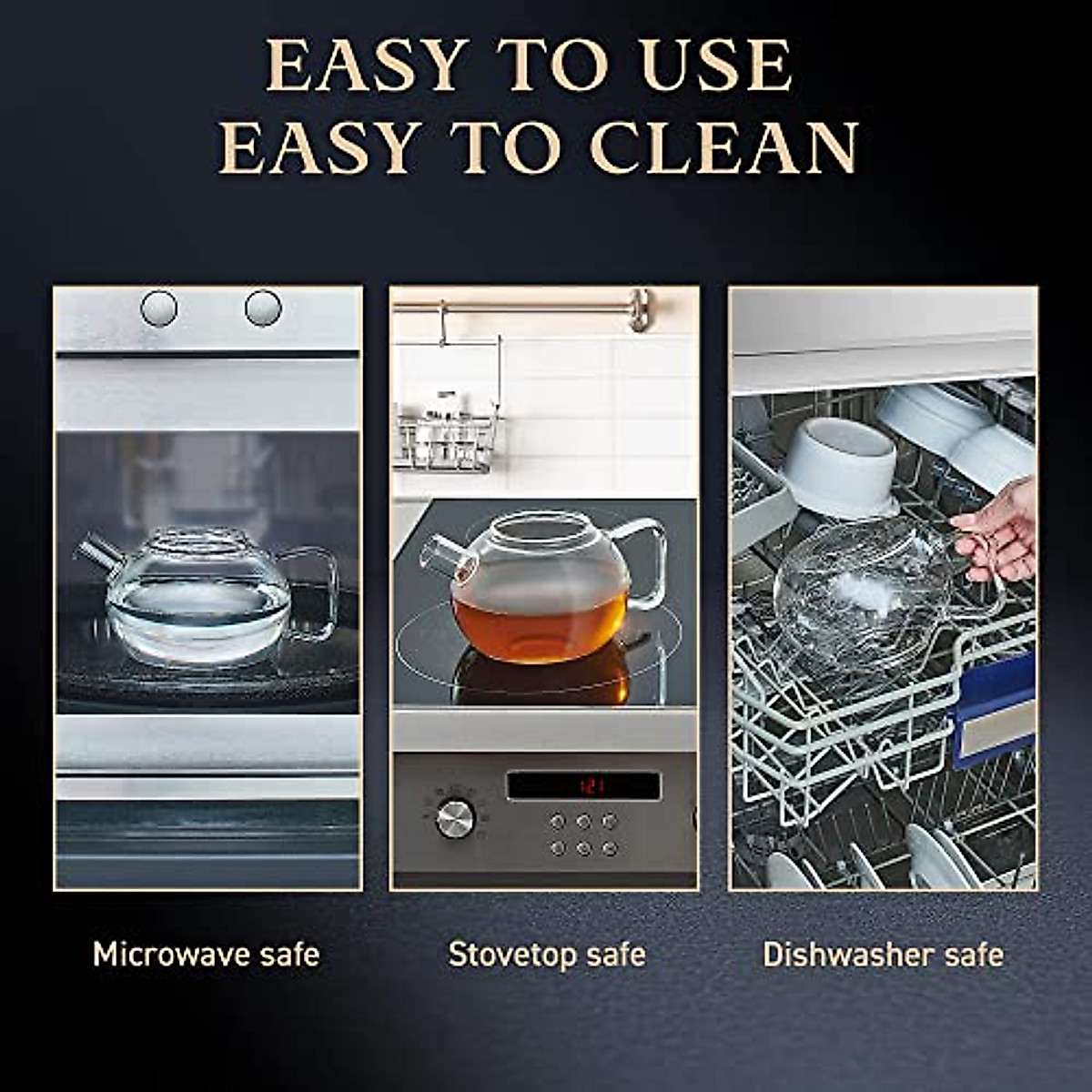 Glass Teapot with Infuser - Kettle for Loose Leaf & Blooming Tea - Stovetop & Microwave Safe Borosilicate Glass - 34oz Clear Pot with Removable Infusion - Premium Tea Maker with Gift Box & Bamboo Lid…