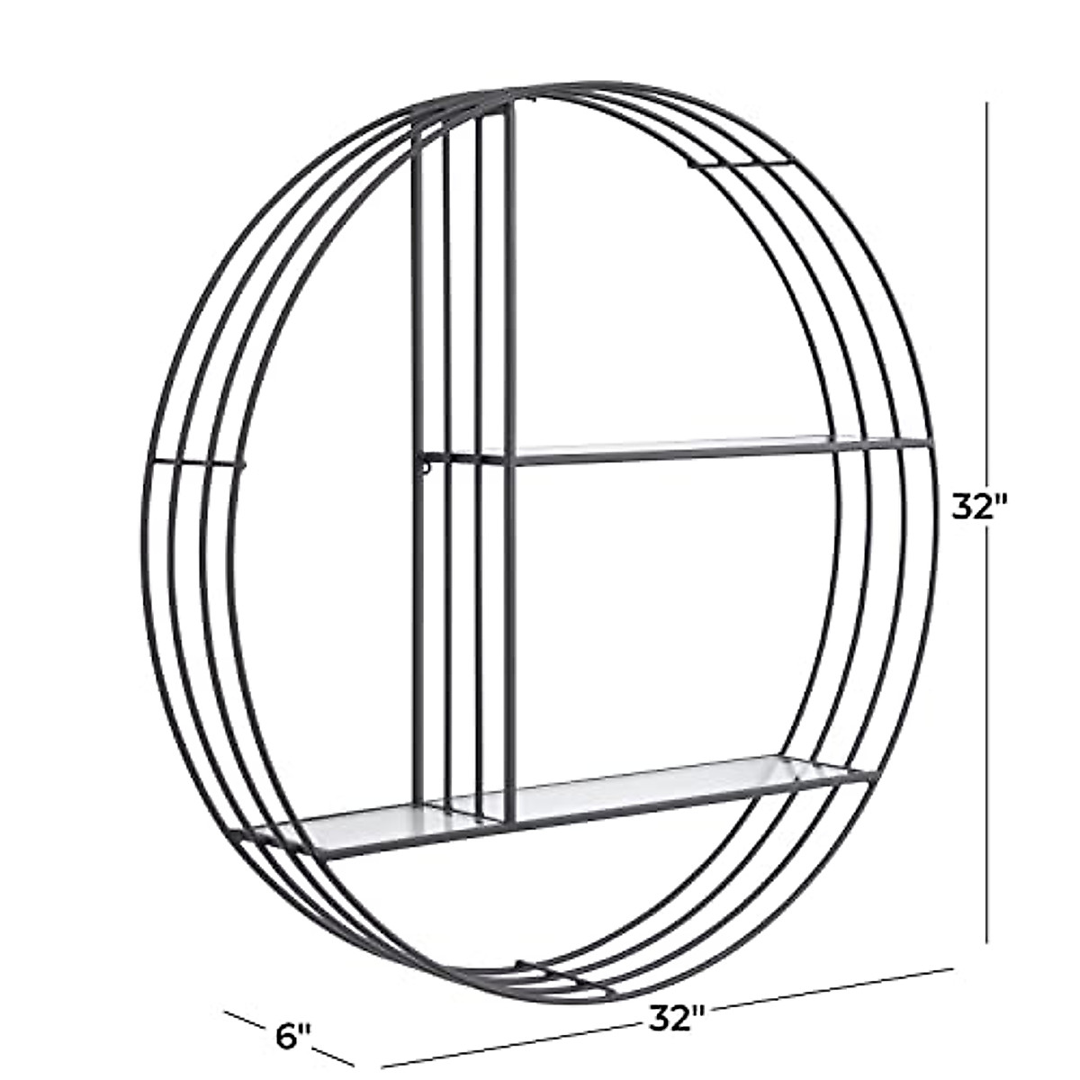 CosmoLiving by Cosmopolitan Metal Round 2 Shelves Wall Shelf, 32" x 6" x 32", Black