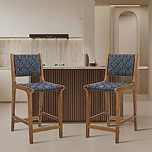 CangLong, Set of 2，Dark Grey Counter Stool Barstool 24 Inch Seat Height Faux Leather Straps