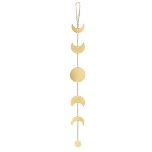 Mkono Moon Phase Wall Hanging Metal Boho Home Decor Vertical Chic Moon Garland for Dorm Nursery Bedroom Living Room Apartment Office, Decorative Wall Art Gift for Girls Mom, Gold