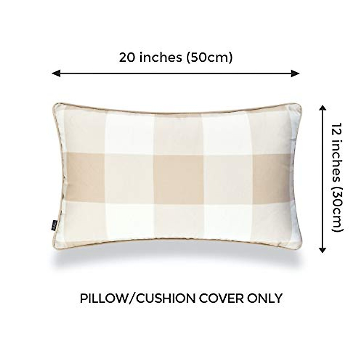 Hofdeco Coastal Patio Indoor Outdoor Lumbar Pillow Cover ONLY for Backyard, Couch, Sofa, Tan Buffalo Check, 12"x20"