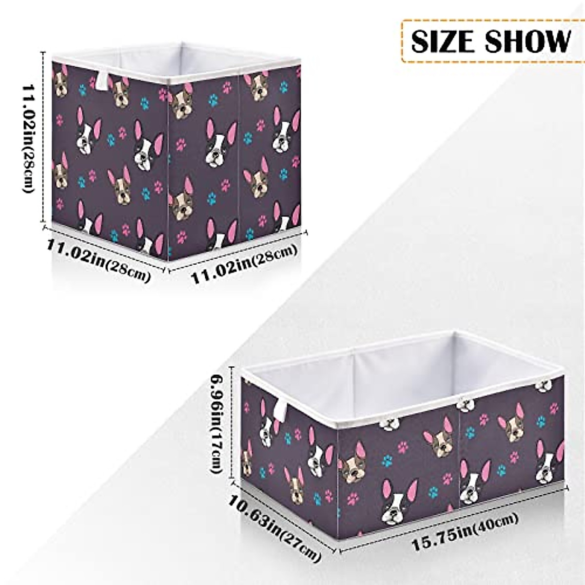 Emelivor French Bulldog Puppies Cube Storage Bin Collapsible Storage Bins Waterproof Toy Basket for Cube Organizer Bins for Kids Girls Boys Toys Book Office Home Shelf Closet - 11.02x11.02x11.02 IN