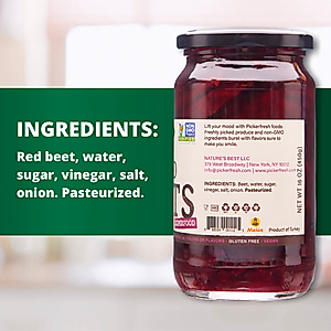 Pickerfresh Pickled Beets, 16 Oz, Pack of 3, 100% Natural and Certificated Crinkle Cut Sliced Beetroot, No Artificial Color, and No Preservatives, Non-GMO, Gluten Free, Kosher, Ready to Eat