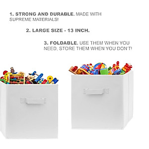 Pomatree 13x13x13 Inch Storage Cubes - 4 Pack - Large and Sturdy Storage Bins | Dual Handles, Foldable | Cube Organizer Bin | Fabric Baskets for Organizing Closet, Clothes and Toys (White)