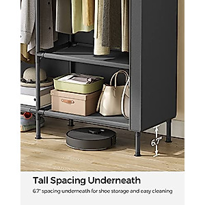 SONGMICS Garment Rack Heavy Duty Clothes Rack, 65 Inch Freestanding Portable Wardrobe Closet with Hanging Rails and Shelves, Total Load 242 lb, Easy Assembly, for Cloakroom Bedroom, Black URDR301B02