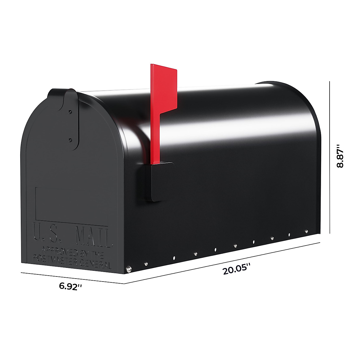 Mailboxes for Outside Post Mount with Durable Aluminium Flag - Medium Capacity, Black, Galvanized Steel - 6.92 in. W x 8.87in. H x 20.05 in. L - Metal Mailbox