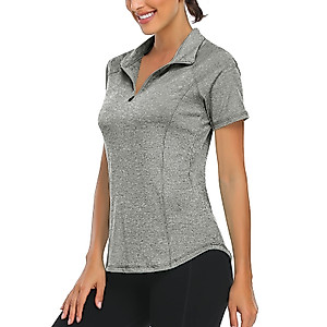 LURANEE Activewear for Women, Ladies Short Sleeve Dry Fit Athletic Tops Relaxed 1/4 Zip Pilates Running Cycling Jogging Pullover Gym Hiking Jacket Stretchy Zipper Polo Shirts for Leggings Grey Large