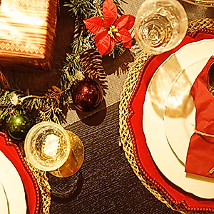 Umisriro Hot Red scalloped charger plates with beaded rim,13 inch plastic dinner chargers for wedding and party table settings, Glossy Finish (set of 6)