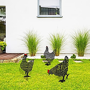Jetec 3 Pieces Chicken Yard Garden Decoration Chicken Yard Decor Garden Acrylic Statue Decor Hollow Out Animal Shape Decor Garden Statue Sculpture for Home Backyard Lawn (Corrugated Edge)