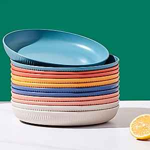 HXYPN 12 PACK 9 Inches Deep Dinner Plates Plastic Plates Reusable Unbreakable Kitchen Plate Sets Dishwasher and Microwave Safe Plates Wheat Straw Plates