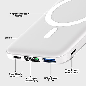 DLNIA 2024 Upgraded Version Fast Charging Magnetic Battery (Mag-Safe), 10,000mAh Foldable Magnetic Wireless Portable Charger Power Bank with Type-C Cable for iPhone 15/14/13/12/Mini/Pro Max