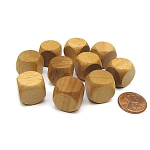 Koplow Games Pack of 10 16mm Wooden Blank Dice - 'Dark' Wood