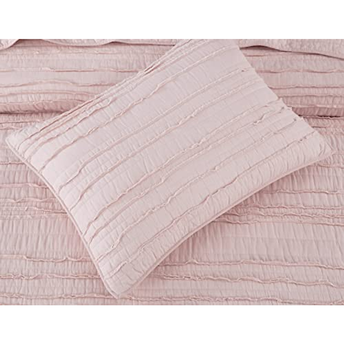 Chezmoi Collection Katy 3-Piece Frayed Edge 100% Washed Cotton Quilt Set - Soft-Finished Lightweight Bedspread All Season Bedding, King, Blush