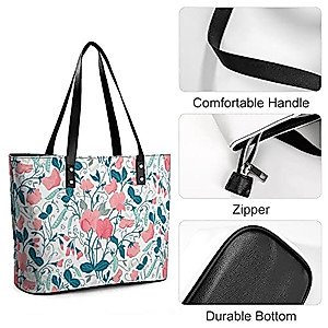 Womens Handbag Pink Floral Leather Tote Bag Top Handle Satchel Bags For Lady