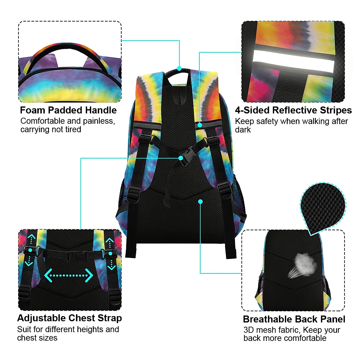 ALAZA Peace Sign Design Tie Dye Backpack Purse for Women Men Personalized Laptop Notebook Tablet School Bag Stylish Casual Daypack, 13 14 15.6 inch