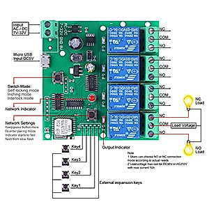 4 Channel Relay WiFi Module DC 12V 24V Switch Interlock Inching Self-Locking APP Remote Controller for Garage Door Smart Home Devices